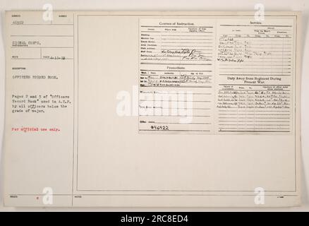 Pages 4 and 5 of an "Officers Record Book" used by the A.E.F. for ...