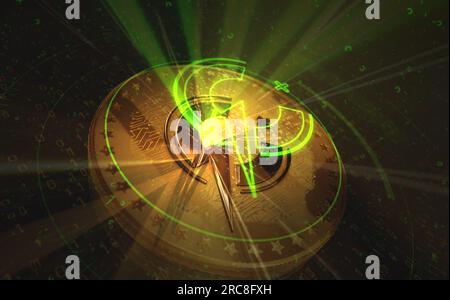 C Charge CCHG EV crypto EV fuel CCharge gold coin on green screen ...