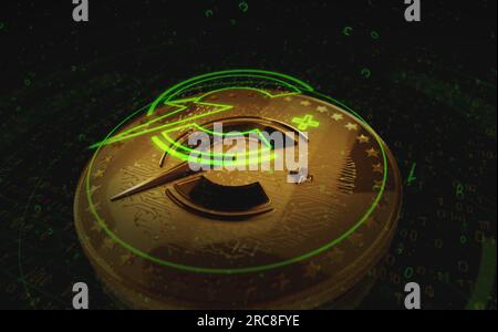 C Charge CCHG EV crypto EV fuel CCharge gold coin on green screen ...