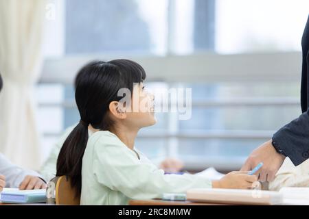 Girl being taught by teacher during class Stock Photo - Alamy