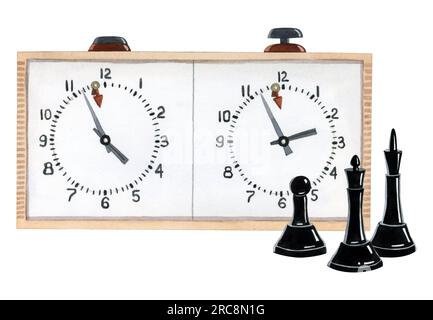 Watercolor chess board, clock and pieces full set of realistic ...