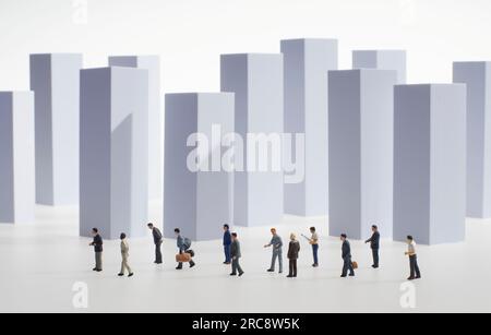Buildings and miniature office workers Stock Photo - Alamy