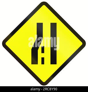 Indonesian road warning sign: Left lane begins or road widens on the left Stock Photo - Alamy