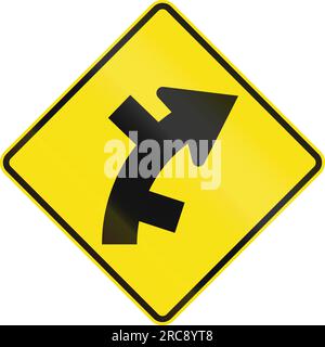 Australian road warning sign - Offset roads intersection in curve ahead Stock Photo - Alamy