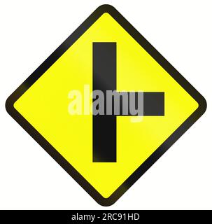 Indonesian road warning sign - Y-Intersection ahead Stock Photo - Alamy