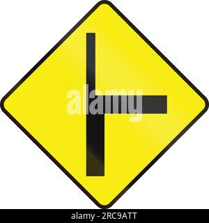 Irish road warning sign - T-Intersection ahead Stock Photo - Alamy