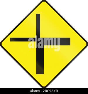 Irish road warning sign - 4-way Intersection ahead Stock Photo - Alamy