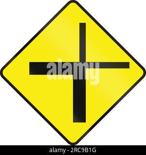 Irish road warning sign - 3-way Intersection ahead Stock Photo - Alamy