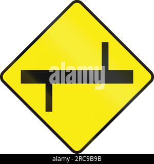 Irish road warning sign - Offset roads intersection ahead Stock Photo ...