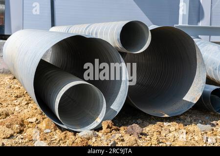 Sheet metal spiral duct in industrial manufacturing warehouse ...