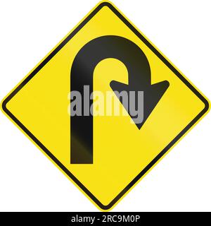 Australian road warning sign - Hairpin Curve Stock Photo - Alamy