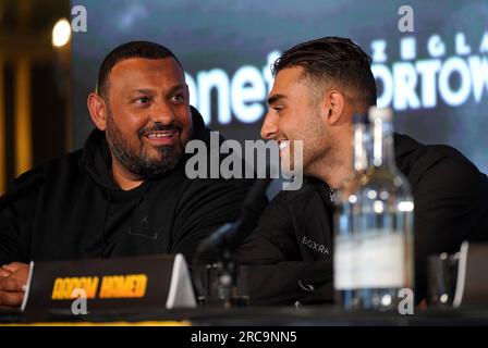 Former boxer Naseem Hamed (left) and son Aadam Hamed during the press ...