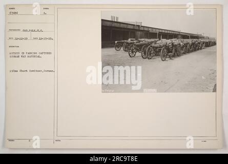 A captured German 210mm Short Howitzer being parked using a specific ...