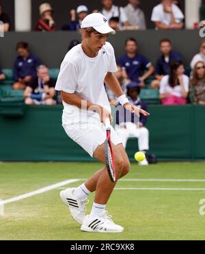 Mark Ceban in action during the Boys' 14 & Under Singles on day eleven ...