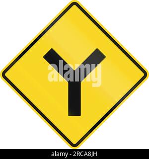 Canadian road warning sign - 3-way merging Intersection ahead. This ...