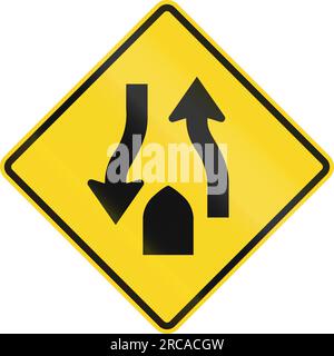 Canadian road warning sign - Central Reserve With Two Way Traffic. This ...