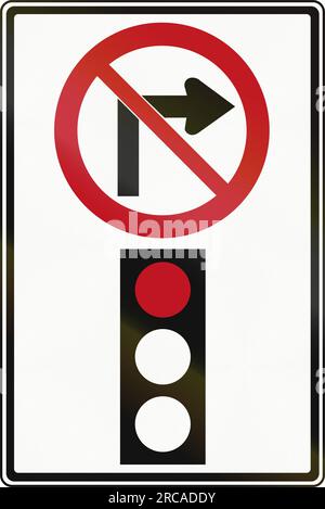 Canada traffic sign - No right turn in specified times. This sign is ...