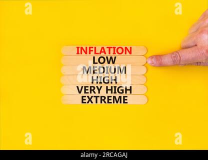 Low inflation symbol. Concept word Inflation low medium high on wooden ...
