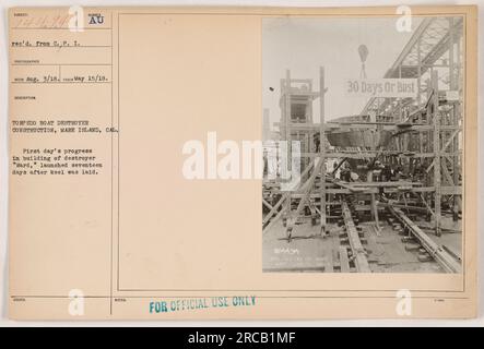 Construction progress of the torpedo boat destroyer "Ward" at Mare ...