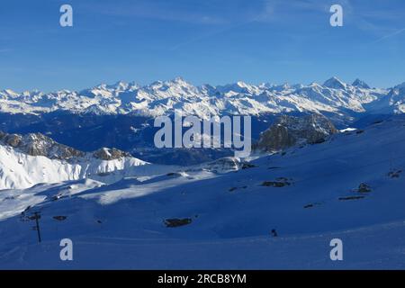 Panorama view of Matterhorn, Weisshorn and other peaks of the Pennine ...