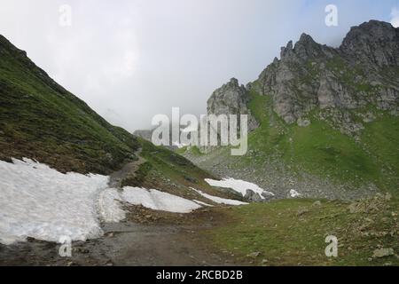 Rock formations in the Pizol region. Scene on the so called Five Lakes ...