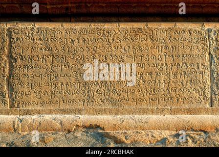 Stone Inscriptions of Tamil language carved on the exterior stone walls ...