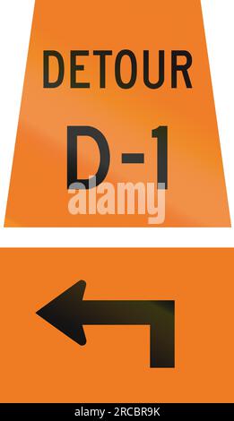 Canadian temporary road sign - Left turn for detour D-1. This sign is ...