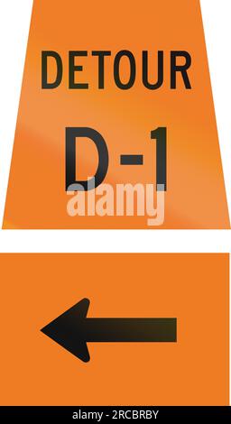 Canadian temporary road sign - Left turn ahead for detour D-1. This ...