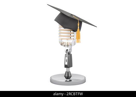 Microphone with graduation cap, 3D rendering isolated on white ...