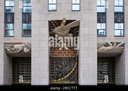 Architectural detail of Rockefeller Center, a large complex consisting ...