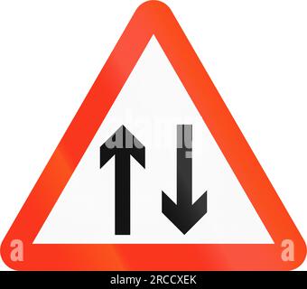 Bangladeshi sign warning about two-way traffic on a two-way road Stock ...