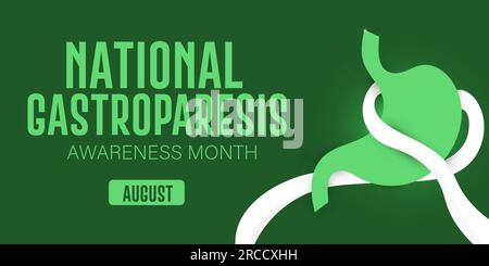 Gastroparesis awareness month August backdrop with green ribbon ...