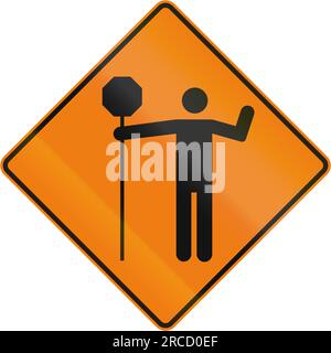 Canadian temporary traffic sign - traffic control person ahead. This ...