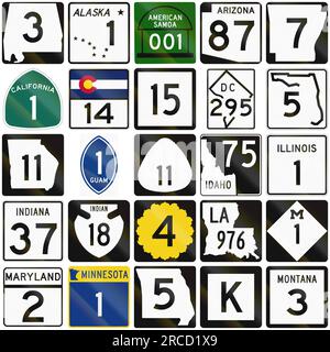 Collection of numbered road signs used in Texas, USA Stock Photo - Alamy