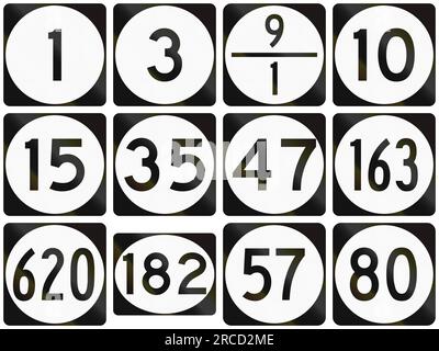 Collection of numbered road signs used in Texas, USA Stock Photo - Alamy