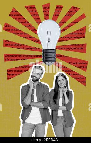 Collage image of two minded black white effect people exclamation ...