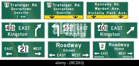 Guide road sign in Ontario, Canada - Highway direction Stock Photo - Alamy