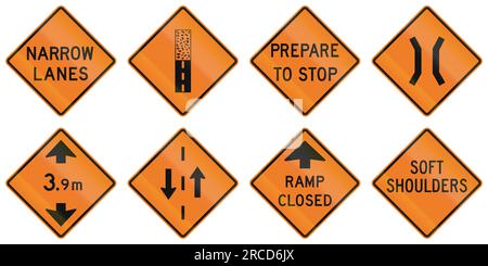 Roadworks sign in Canada - Narrow lanes. This sign is used in Ontario ...