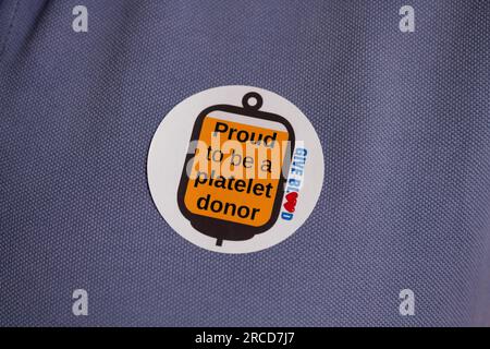 Platelet donation sticker saying proud to be a platelet donor Give ...