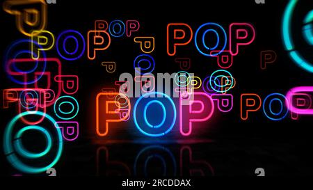 Pop music neon symbol. Disco dance popular 1980s art style light color ...