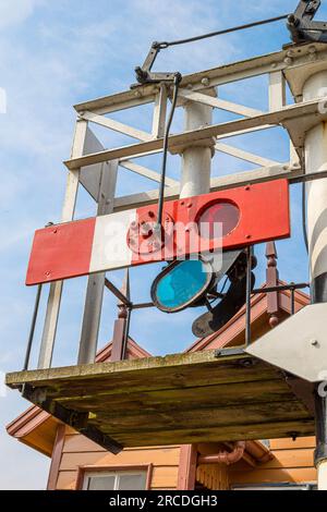 Close up of vintage semaphore signals in operation on a UK heritage ...