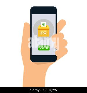Electronic voting on mobile phone screen on white background. Election ...