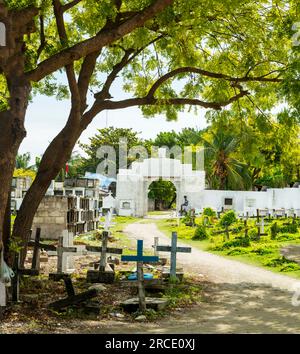 Atmospheric Filipino Catholic graveyard,next to the sea of Cebu Strait ...