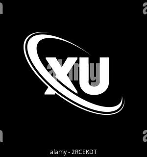 XU X U letter logo design. Initial letter XU linked circle uppercase monogram logo red and blue ...