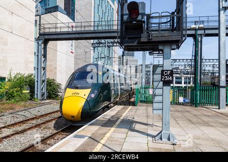 FGW Hitachi train operated by GWR (Great Western Railway) at Cardiff ...