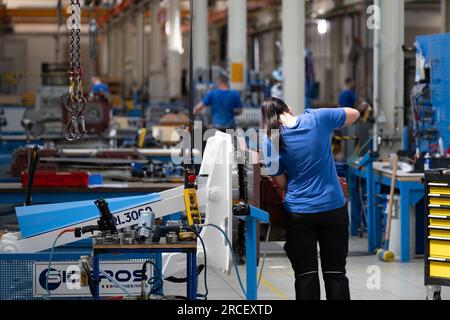 Penig, Germany. 14th July, 2023. The lettering "Flender" is on a ...