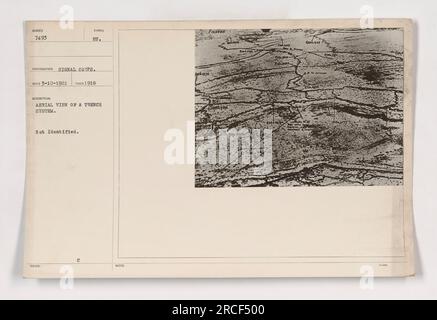 This photograph shows an aerial view of trenches in France during World ...