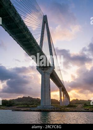 Panama's Centennial Bridge at sunset crossing the Panama Canal, Panama ...