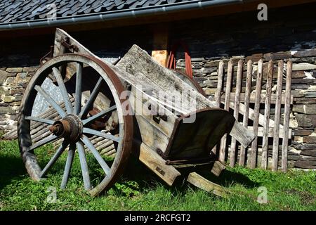 Old barrow for horses or oxen made of wood and iron Stock Photo - Alamy