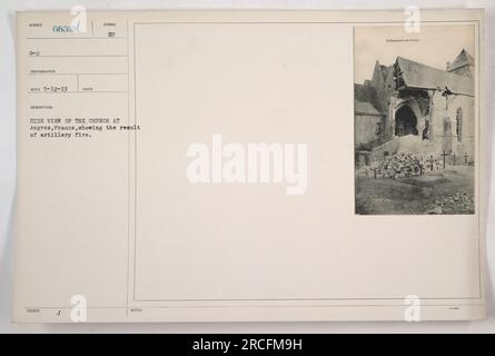 The ruins of a church in Angres, France, photographed during World War ...